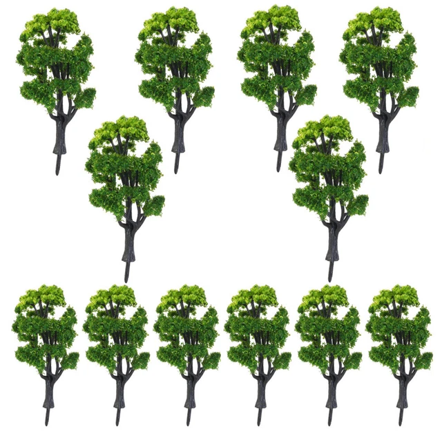12 PCS GREEN Landscape Tree Miniature Trees Model Fake Crafts DIY Scale ...