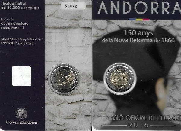 ANDORRA GEDENKMÜNZE 2 Euro 2016 - 150 Jahre Neue Reform von 1866, Coin ...