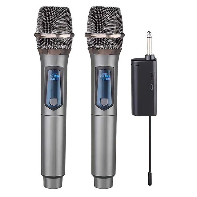 2X WIRELESS MICROPHONE UHF Rechargeable Cordless Handheld Mic System ...