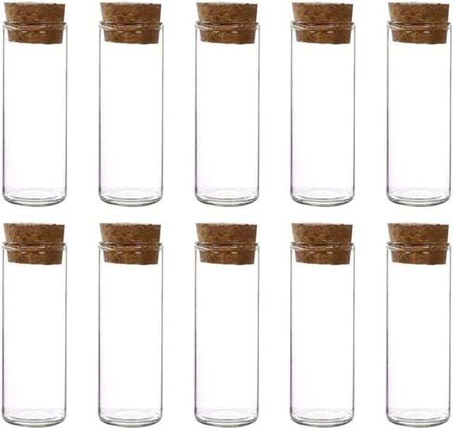 MINI CLEAR GLASS Flat Bottom Test Tube with Cork Stoppers 10 PCS £13.77 ...