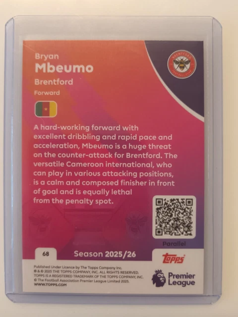 TOPPS PREMIER LEAGUE 2025/26 25/26 2026 Bryan Mbeumo /75 Crystal ...