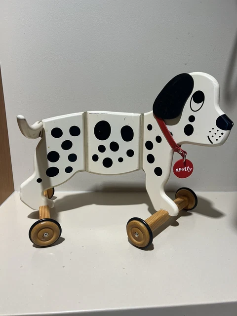 VINTAGE DOG PUSH/PULL Toy Wiggling Wooden Flexible Spotty Name Tag ...