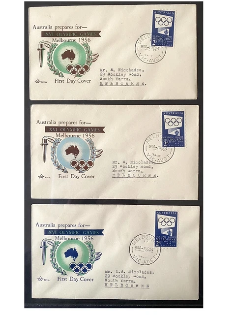 AUSTRALIA FIRST DAY Cover FDC - 1 Dec 1954 2/- Blue Olympics 3 ...