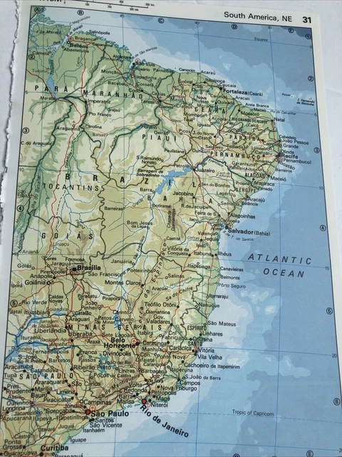 MAP OF SOUTH America North East Physical Print 1996 TA Bartholomew ...