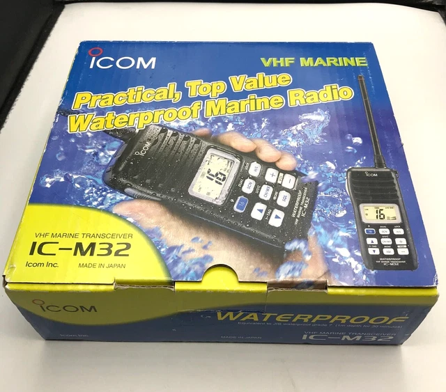 ICOM IC-M32 VHF Two Way Marine Radio Transceiver & Charger - Waterproof ...