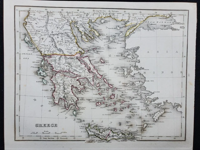 1835 TG BRADFORD Map Greece and Crete Genuine Antique £14.97 - PicClick UK