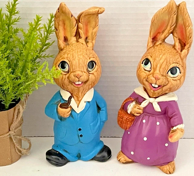 1950S VINTAGE MR And Mrs Bunny Rabbit Spring Easter 8” Figurine Statue ...