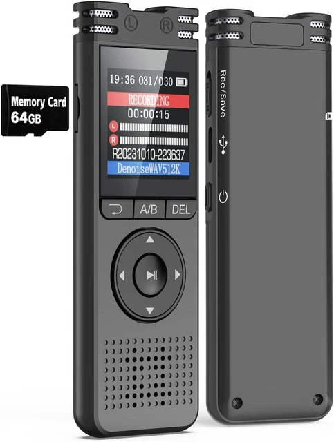 NUMÉRIQUE MINI DICTAPHONE 64GB Voice Enregistreur Dispositif D ...