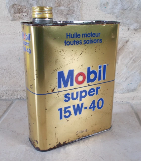 VINTAGE MOBIL OIL can Super 15W40 Motor auto old antique France french ...