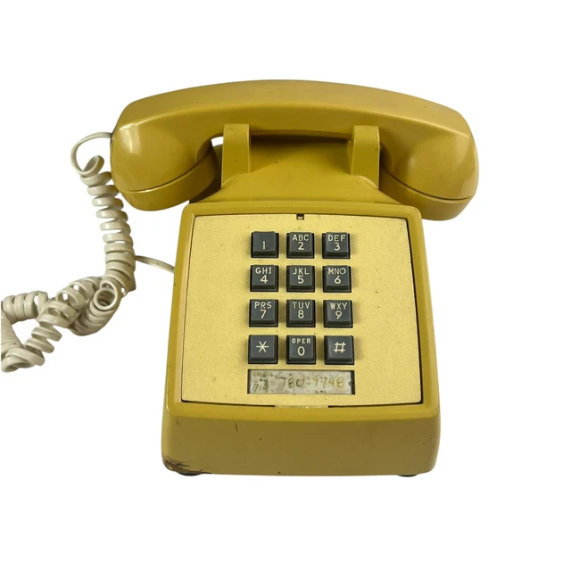 VINTAGE BELL SYSTEM Western Electric Yellow Push Button Desk Telephone ...