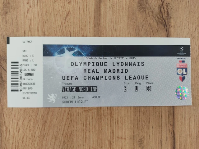 TICKET BILLET FOOTBALL collection UEFA Lyon/Real Madrid 02/11/2011 rare ...