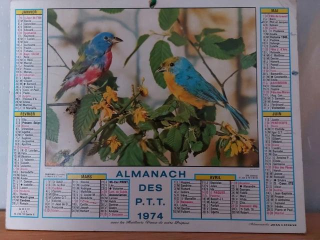 CALENDRIER ALMANACH DES POSTES 1974 - Animalier - Oiseaux et Poissons ...