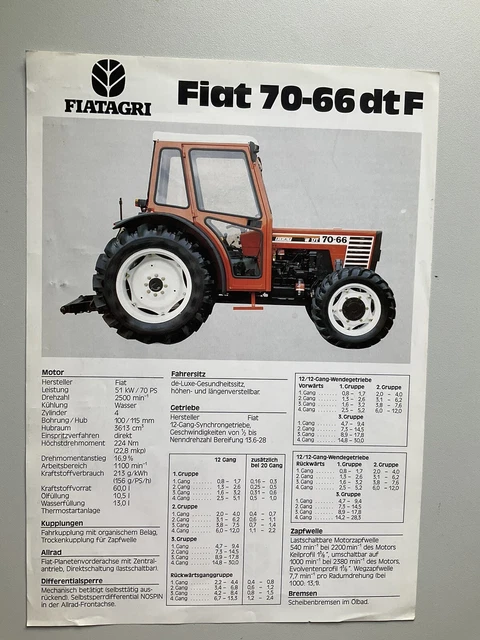 PROSPEKT, TECHN. DATEN, Fiatagri Traktor Fiat 70-66 dtF, Original 1986 ...