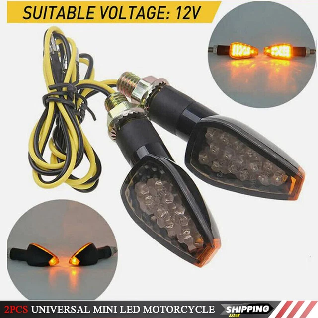 2PCS UNIVERSAL MINI LED Motorcycle Turn Signal Blinker Lights Amber ...