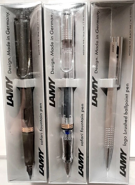 NEW GERMAN 2 x LAMY SAFARI Fountain Pens & Logo Brushed Silver ...