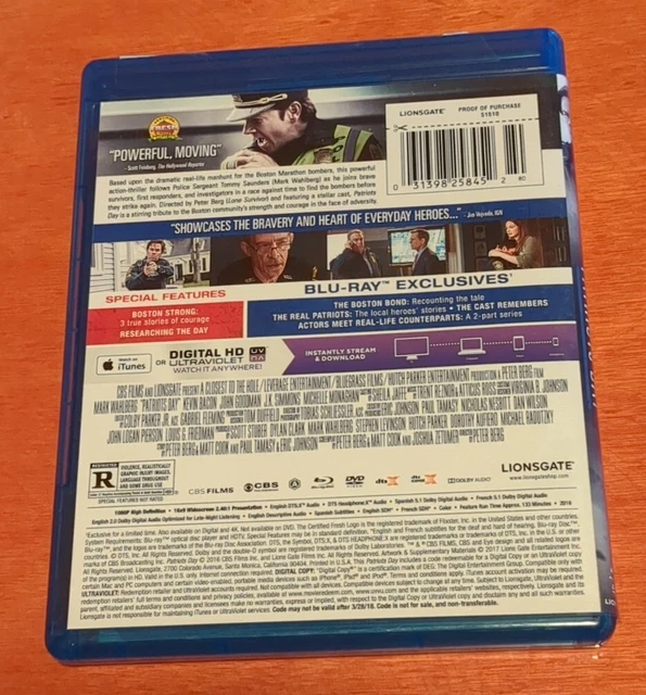 PATRIOTS DAY BLU-RAY Mark Wahlberg Kevin Bacon John Goodman J.K ...