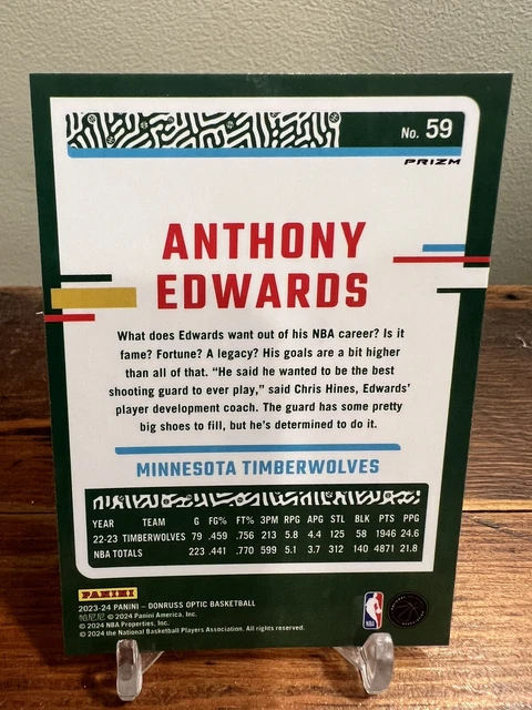 ANTHONY EDWARDS 23-24 Donruss olografo ottico argento prizm #59 lupi di ...