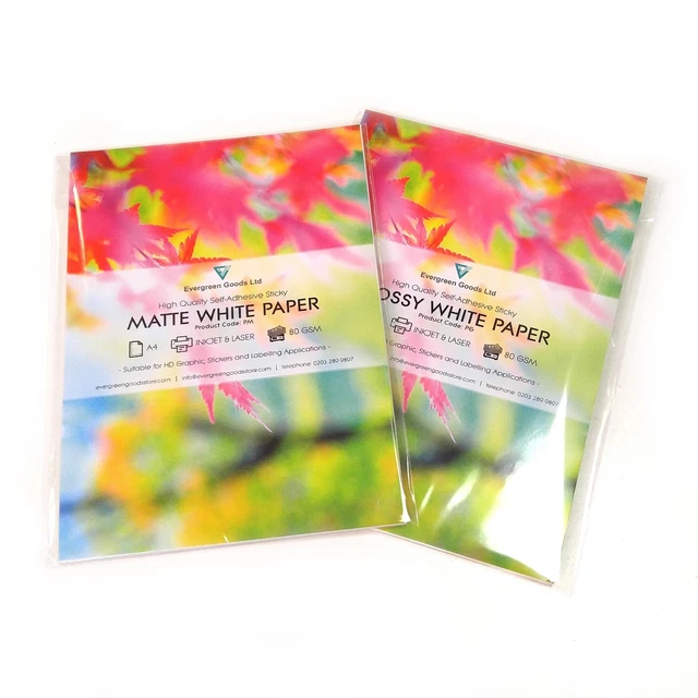 A4 WHITE MATT / GLOSS Self Adhesive Sticker Paper Sheet Sticky Address ...