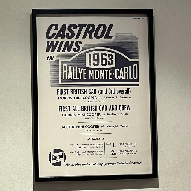 BMC AUSTIN MORRIS Mini Cooper S Monte Carlo Castrol Win Garage WallArt ...