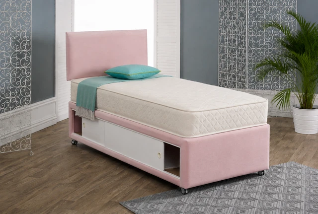 3FT X 5FT6 SHORT SINGLE BED SET IN LIGHT PINK! WITH STORAGE MATTRESS ...