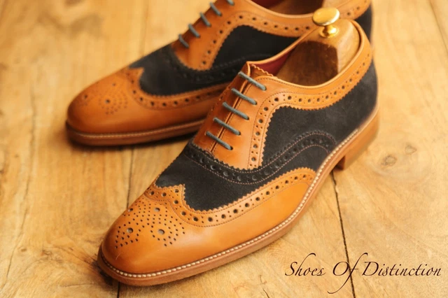 LOAKE DESIGN TAN Leather Blue Suede Oxford Brogue Shoes Men's UK 7 F US ...
