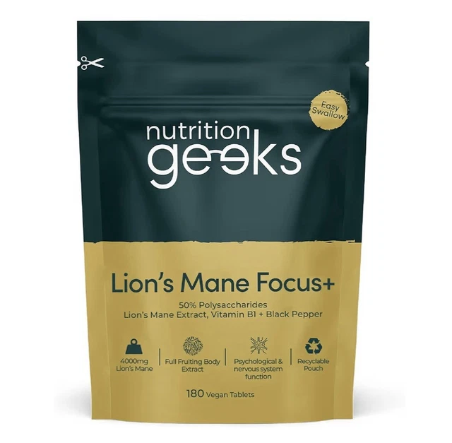 LIONS MANE SUPPLEMENT 4000mg with Vitamin B1 & Black Pepper, 180 Vegan ...