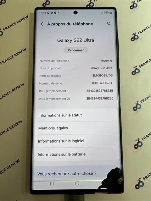 SMARTPHONE SAMSUNG GALAXY S22 ULTRA SM-S908B/DS 256 Go ÉCRAN HS EUR 170 ...