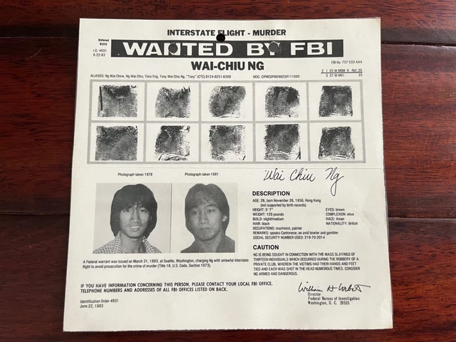 *RARE* WAI-CHIU &TONY& Ng **Wah Mee Massacre** Affiche Recherchée Par ...