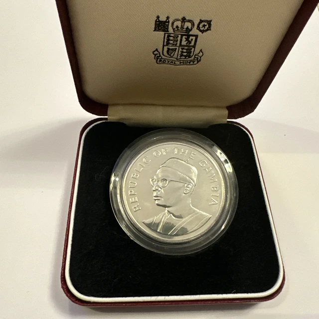 1975 GAMBIA SILVER Proof 10 Dalasis coin, 10th Anniversary of ...