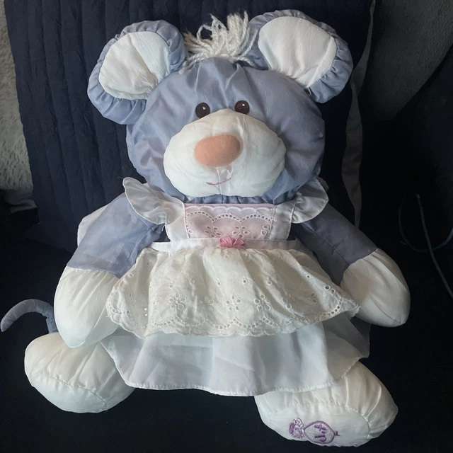 1987 FISHER PRICE Puffalumps Grey Mouse 16" Plush Soft Toy Pinafore ...