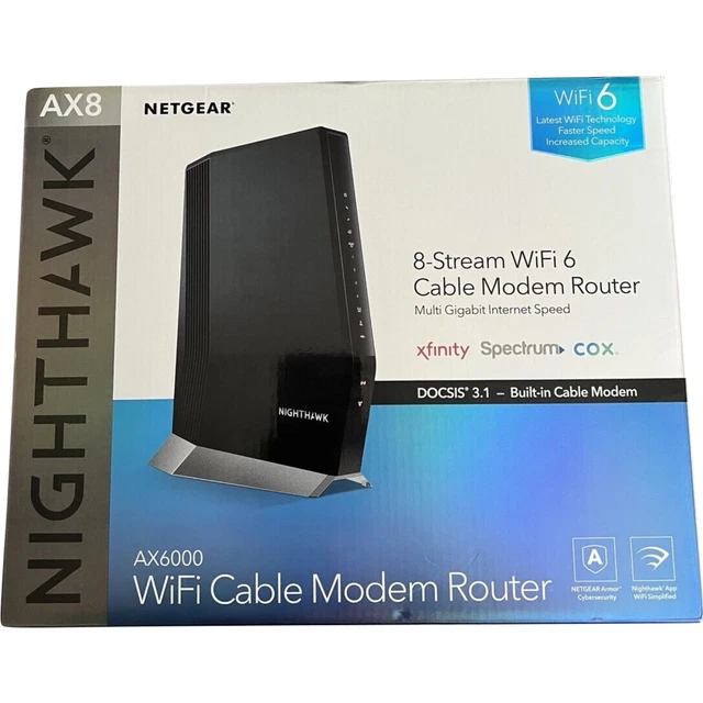NETGEAR NIGHTHAWK AX8 AX6000 WiFi Cable Modem Router Model CAX80 Works ...