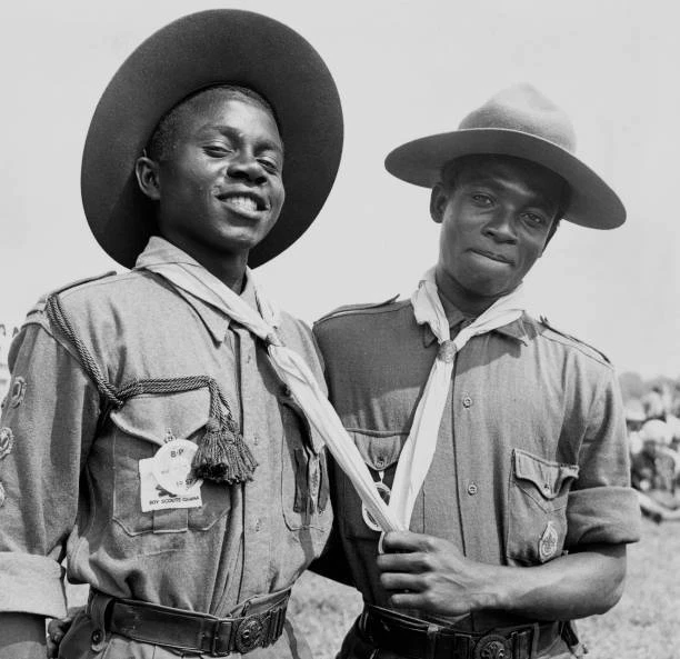 TWO GHANAIA BOY scouts in uniform attend the World Scout Jubilee Ja ...