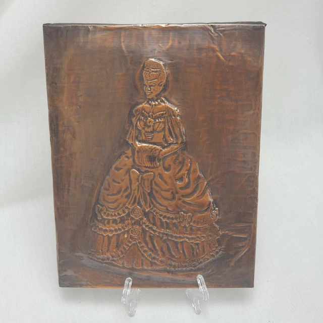 VINTAGE COPPER WALL Art Embossed Relief Victorian Woman Hanging Decor ...