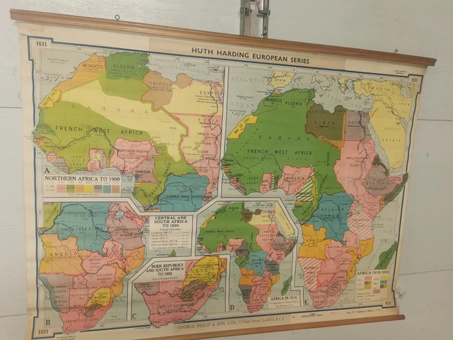 LARGE VINTAGE OLD SCHOOL WALL MAP Partition Of Africa To 1935 £52.71 ...
