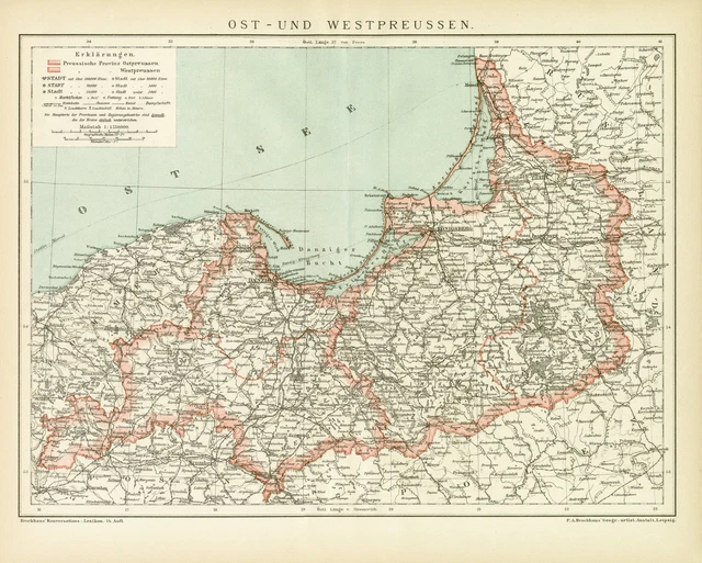 OSTPREUSSEN & WESTPREUSSEN historische Landkarte Karte Lithographie ca ...