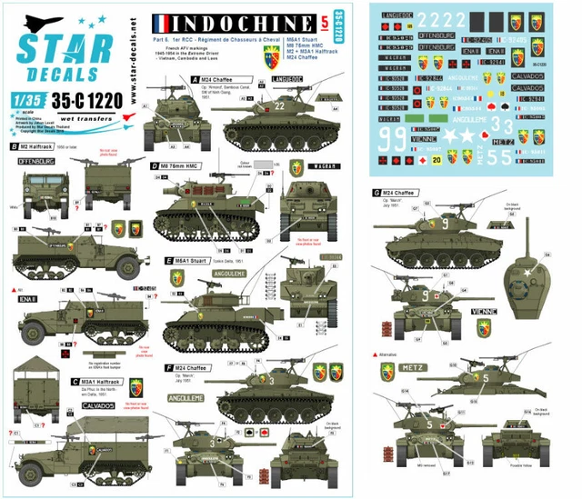 DECALS FOR 1/35 Indochine #5: 1er Chasseurs M5A1 Stuart, M3A1 White SC ...