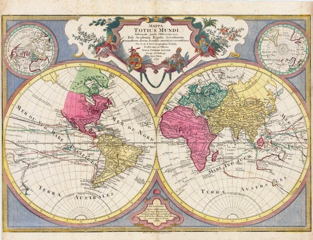 1775 LARGE ANTIQUE WORLD MAP Double Hemisphere MAPPA TOTIUS MUNDI ...