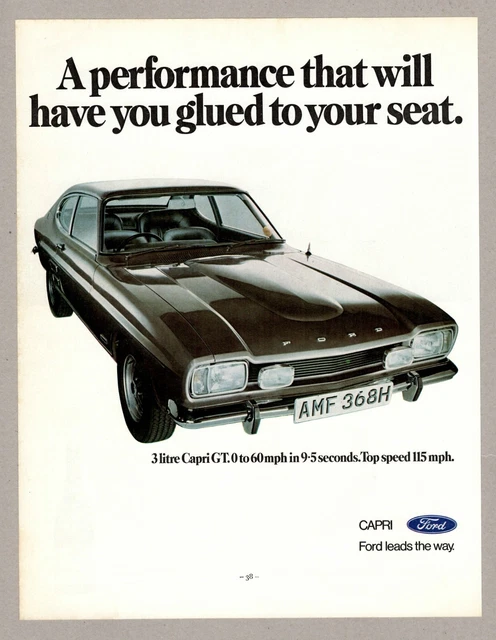 FORD CAPRI MK 1 GT 3.0 Litre Motorcar Full Page Vintage Advert 1970 12 ...