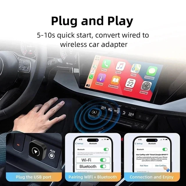 2026 USB WIRELESS CarPlay Adapter For iPhone Apple Wireless Dongle Plug ...