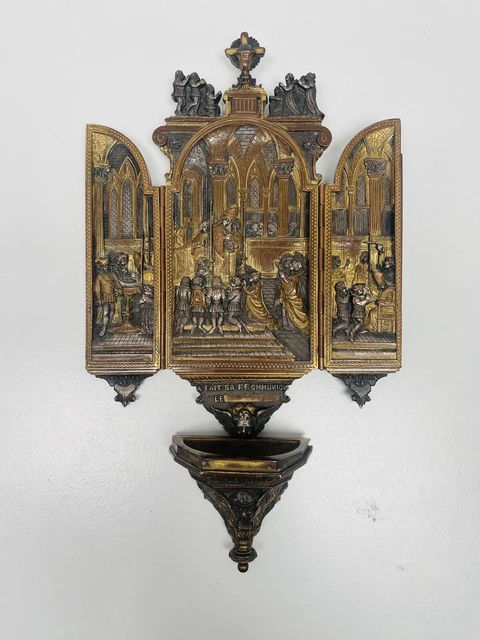 ANCIEN BENITIER EN Bronze Dore Triptyque Xixeme Bloch & Cie Antique Stoup 19Th EUR 122,00 ...