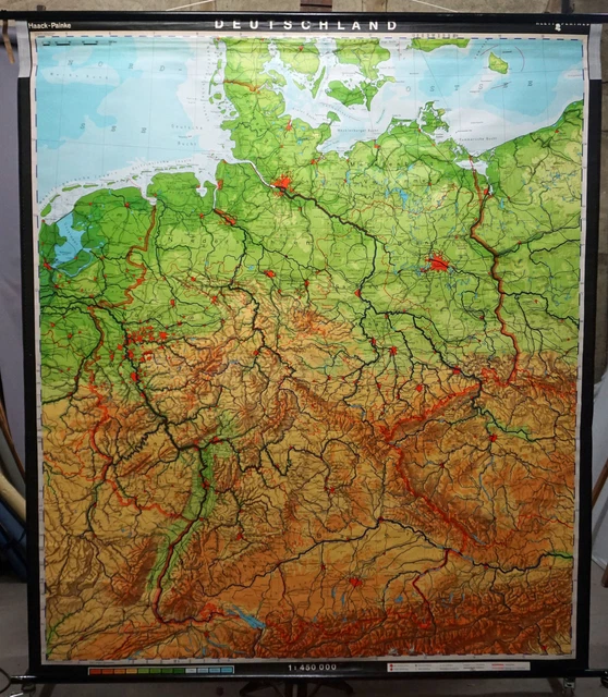 VINTAGE ROLLABLE MAP Germany wall chart poster print £161.47 - PicClick UK