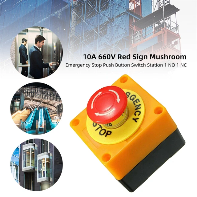 RED MUSHROOM EMERGENCY Stop Push Button Switch NO / NC Waterproof 660V ...