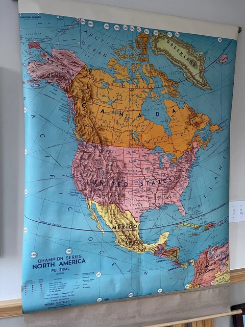 NORTH AMERICA 1950 school pull down wall map - Weber Costello - On ...