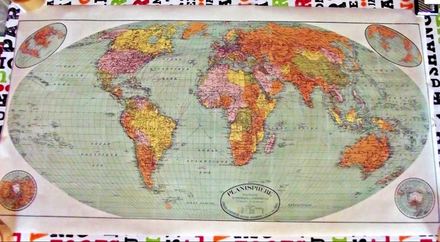 MAP WORLD POSTER Planisphere Commercial Policy fac simile from 1950s ...
