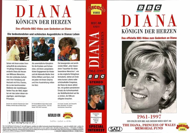 DIANA - KÖNIGIN der Herzen - VHS-Einleger A4 - ohne Cassette/Hülle £3. ...