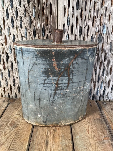 VINTAGE RUSTIC GALVANISED Indian Metal Military Flask Water Bottle Vase ...