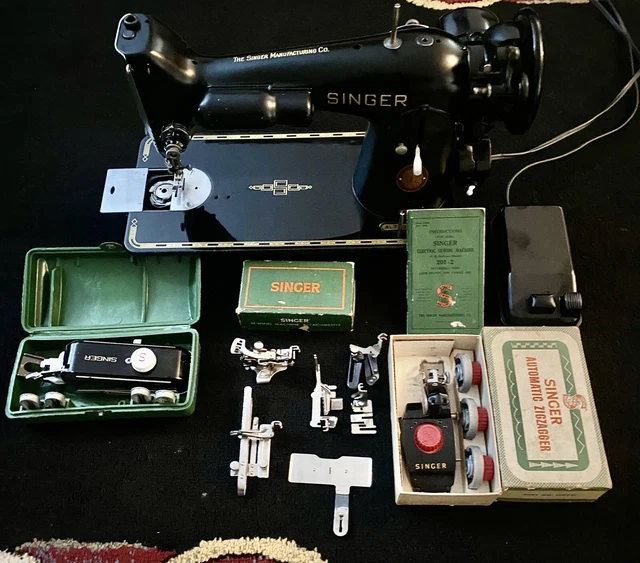 VINTAGE SINGER 201 Sewing Machine. Denim/leather $315.00 - PicClick