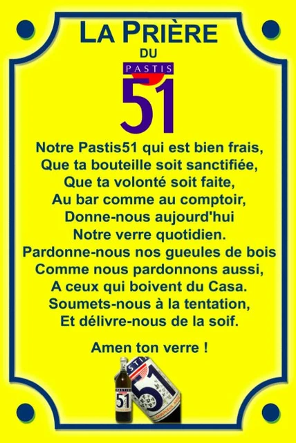 PLAQUE PRIERE PASTIS 51 RICARD CASANIS en ALU NEUVE 20X30 EUR 20,00 ...