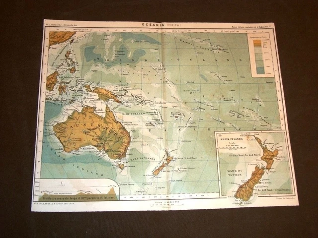 ANTICA CARTA GEOGRAFICA o mappa fine '800 Ancient map Oceania fisica ...