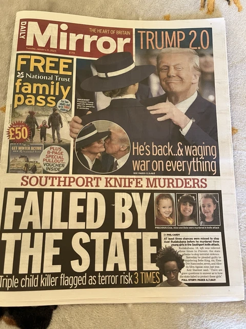 DAILY MIRROR DONALD Trump Inauguration 21st January 2025 £11.12 ...